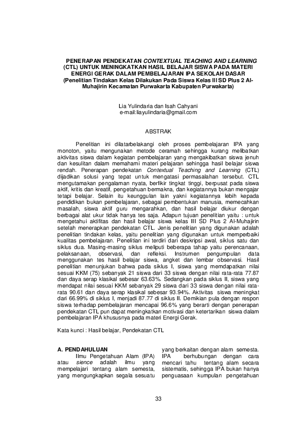 (PDF) Penerapan Pendekatan Contextual Teaching and Learning (CTL) Untuk Meningkatkan Hasil ...