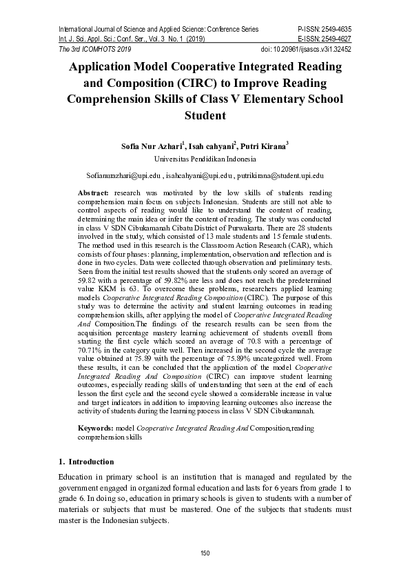(PDF) Application Model Cooperative Integrated Reading and Composition (CIRC) to Improve Reading ...