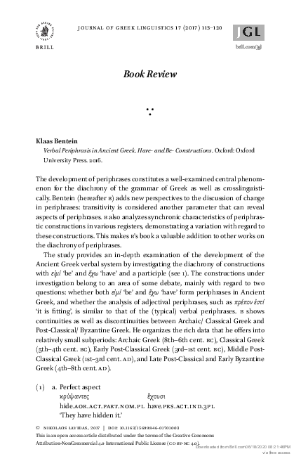 (PDF) Verbal Periphrasis in Ancient Greek. Have- and Be- Constructions ...