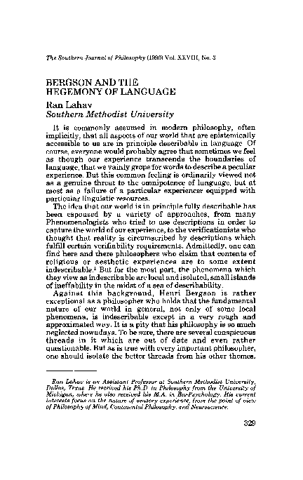 (PDF) Bergson and the Hegemony of Language
