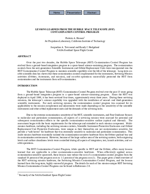 (PDF) Lessons Learned from the Hubble Space Telescope (HST ...