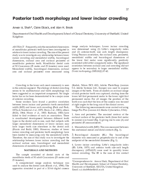 (PDF) Posterior tooth morphology and lower incisor crowding
