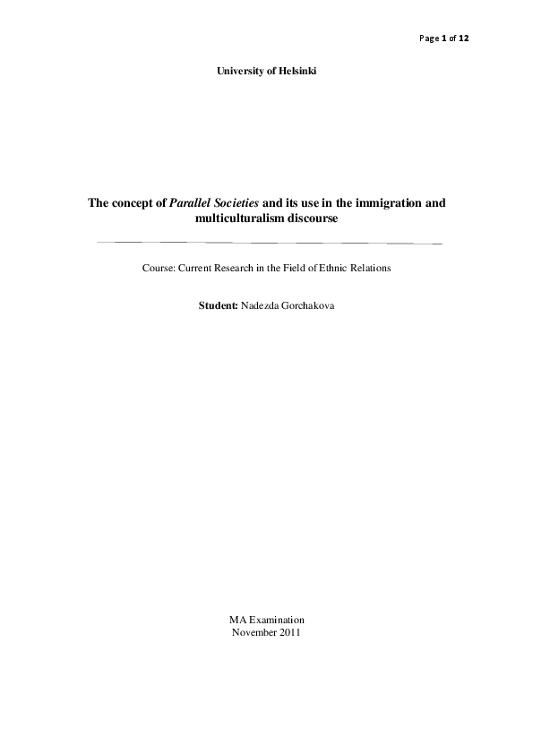 (PDF) The concept of Parallel Societies and its use in the immigration ...