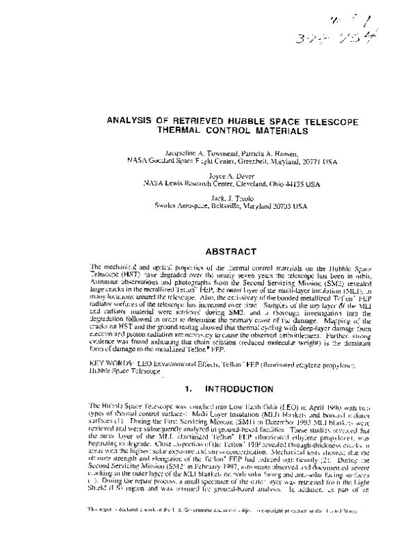 (PDF) Analysis of Retrieved Hubble Space Telescope Thermal Control ...