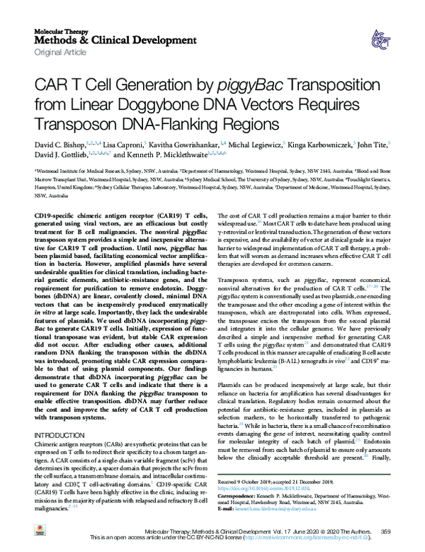 (PDF) CAR T cell generation by piggyBac transposition from linear ...
