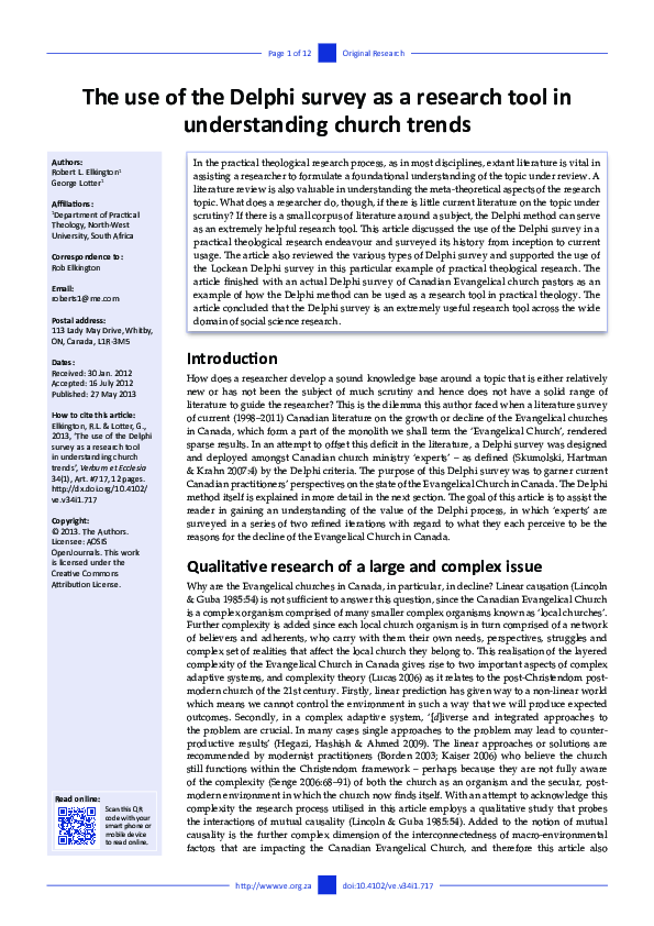 (PDF) The use of the Delphi survey as a research tool in understanding ...