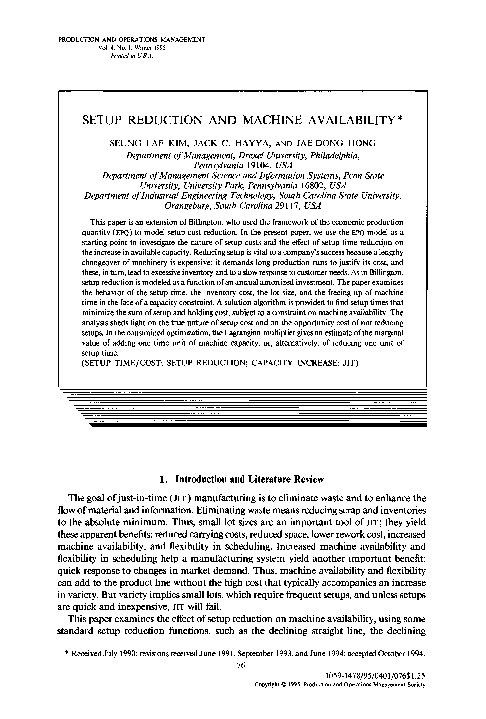 (PDF) Setup Reduction and Machine Availability