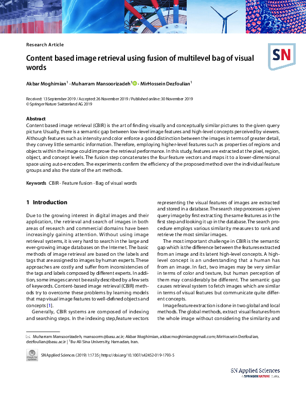 (PDF) Content based image retrieval using fusion of multilevel bag of visual words