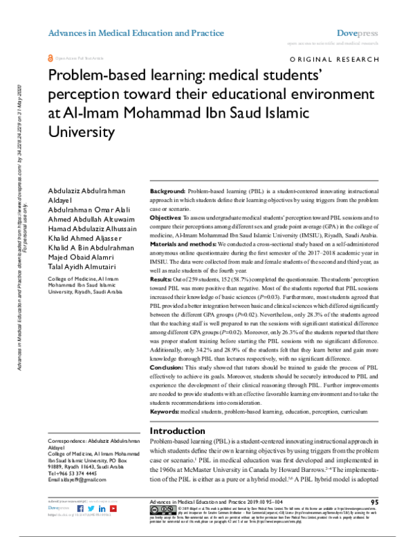 (PDF) Problem-based learning: medical students perception toward their ...