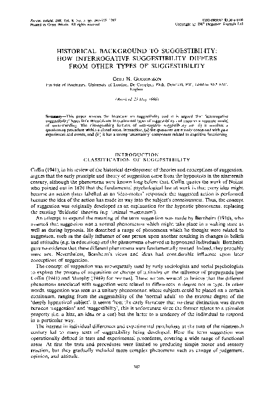 (PDF) Historical background to suggestibility: How interrogative ...
