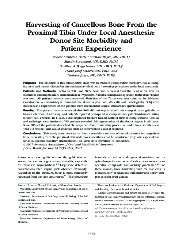(PDF) Harvesting of Cancellous Bone From the Proximal Tibia Under Local ...