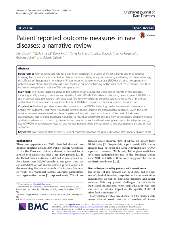 (PDF) Patient reported outcome measures in rare diseases: a narrative ...