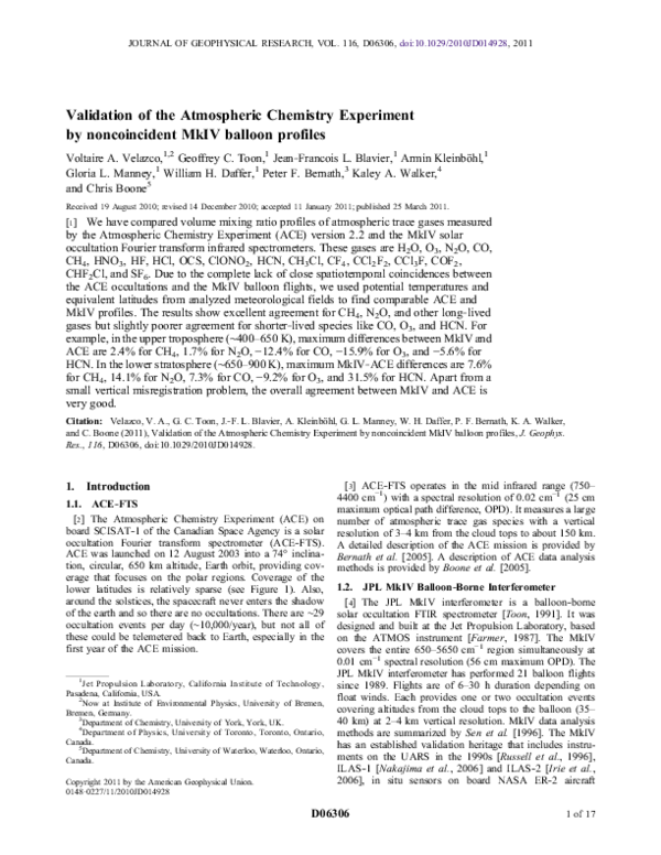 (PDF) Validation of the Atmospheric Chemistry Experiment (ACE) version ...