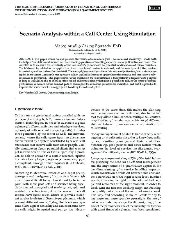 (PDF) Scenario Analysis within a Call Center Using Simulation