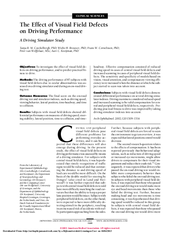 (PDF) The effect of visual field defects on driving performance: a ...
