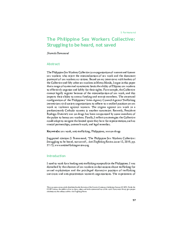 (PDF) The Philippine Sex Workers Collective: Struggling to be heard ...