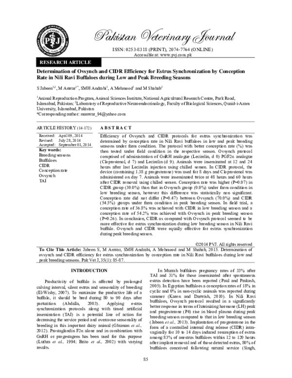 (PDF) Determination of Ovsynch and CIDR Efficiency for Estrus ...