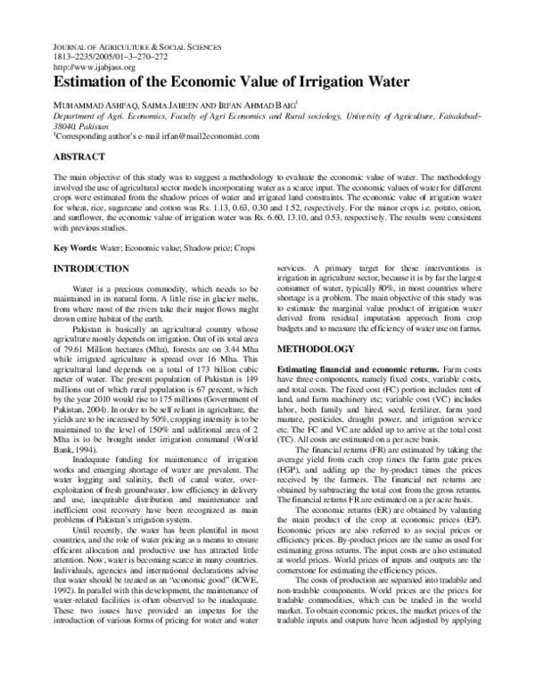 (PDF) Estimation of the economic value of irrigation water