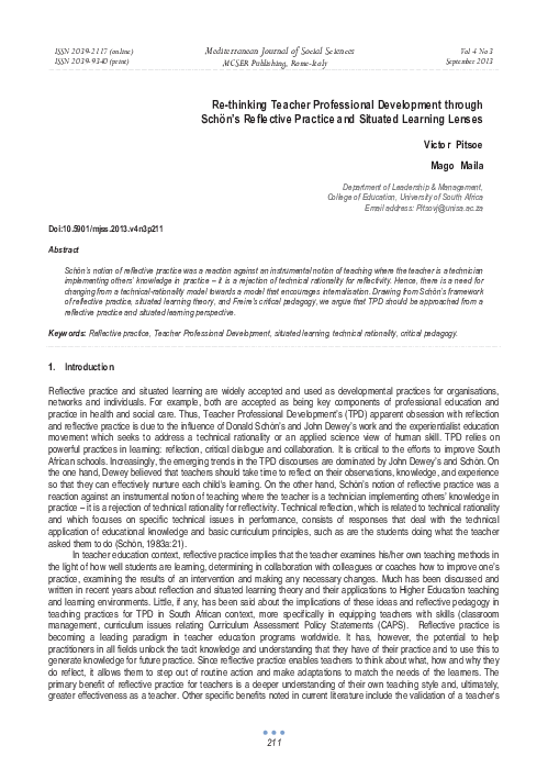 (PDF) Re-thinking Teacher Professional Development through Schön’s ...