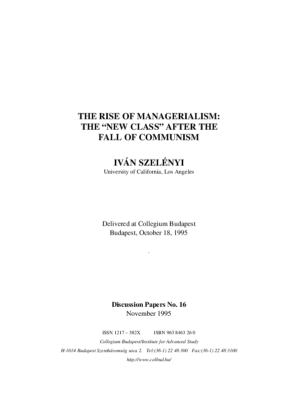 (PDF) The Rise of Managerialism: The "New Class" After the Fall of ...