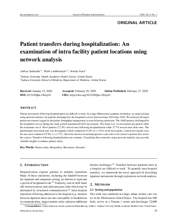 (PDF) Patient transfers during hospitalization: An examination of intra ...