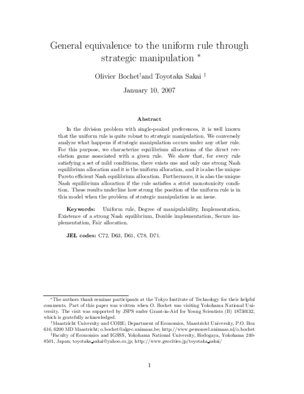 (PDF) General equivalence to the uniform rule through strategic ...
