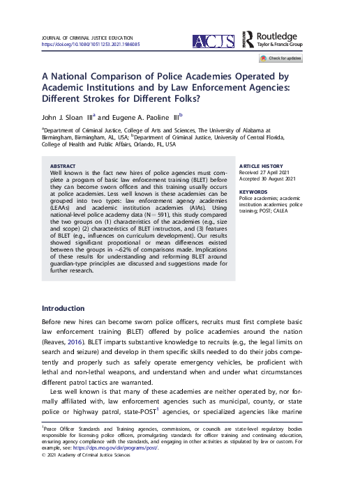 (PDF) A National Comparison of Police Academies Operated by Academic ...