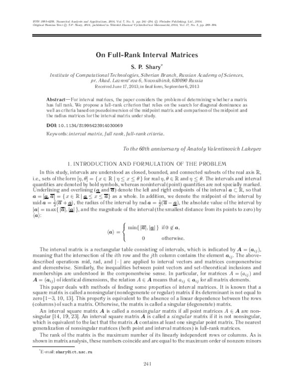 (PDF) On full-rank interval matrices