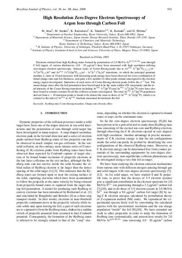 (PDF) High resolution zero degree electron spectroscopy of argon ions ...