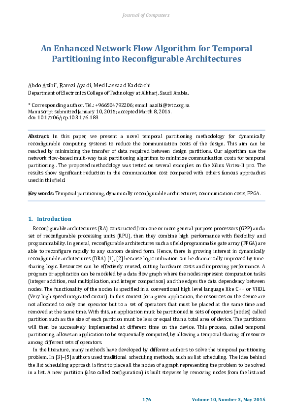 (PDF) An Enhanced Network Flow Algorithm for Temporal Partitioning into Reconfigurable Architectures