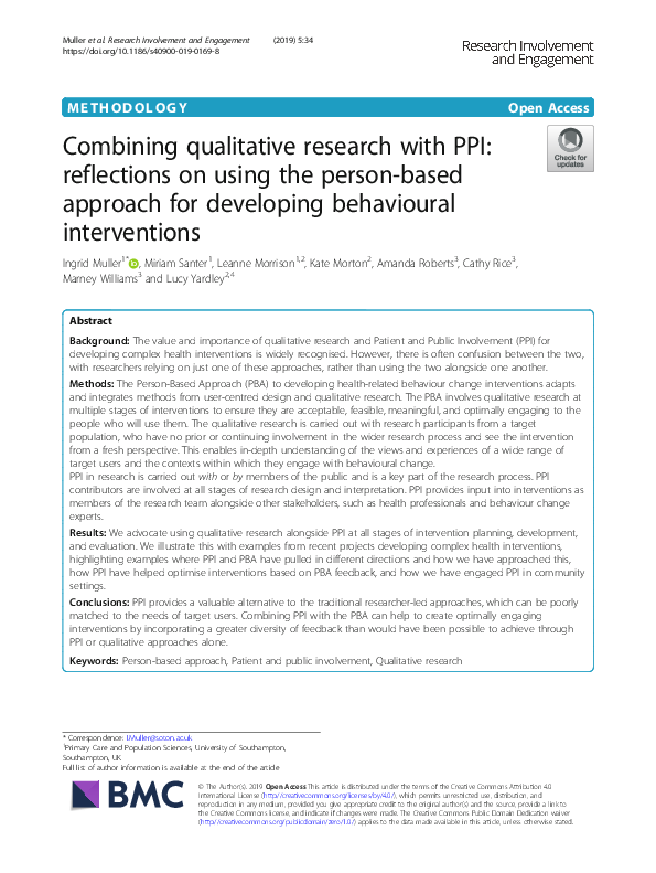 (PDF) Combining qualitative research with PPI: reflections on using the ...