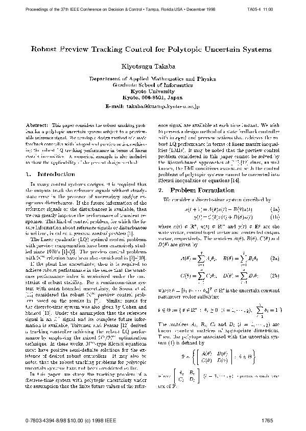 (PDF) Robust preview tracking control for polytopic uncertain systems