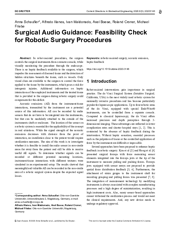 (PDF) Surgical Audio Guidance: Feasibility Check for Robotic Surgery ...
