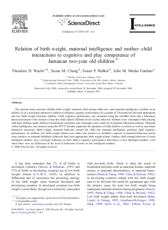 (PDF) Relation of birth weight, maternal intelligence and mother–child ...