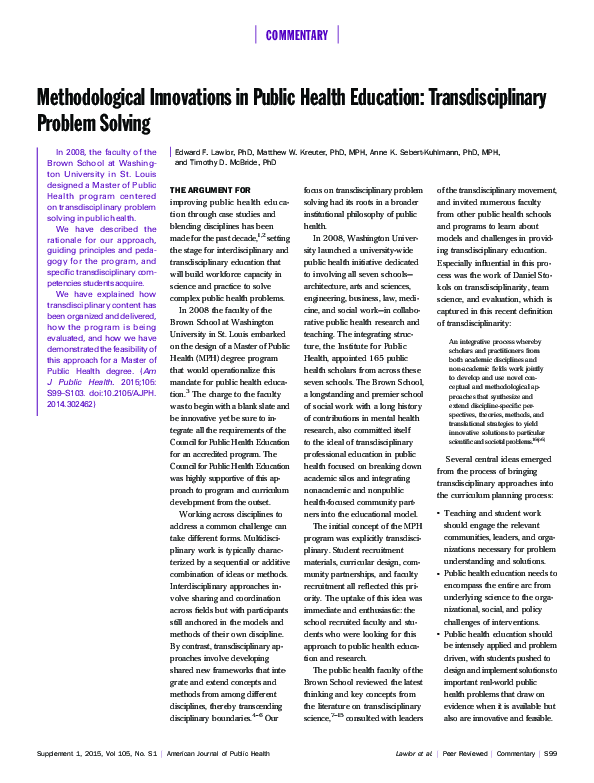 (PDF) Methodological innovations in public health education ...