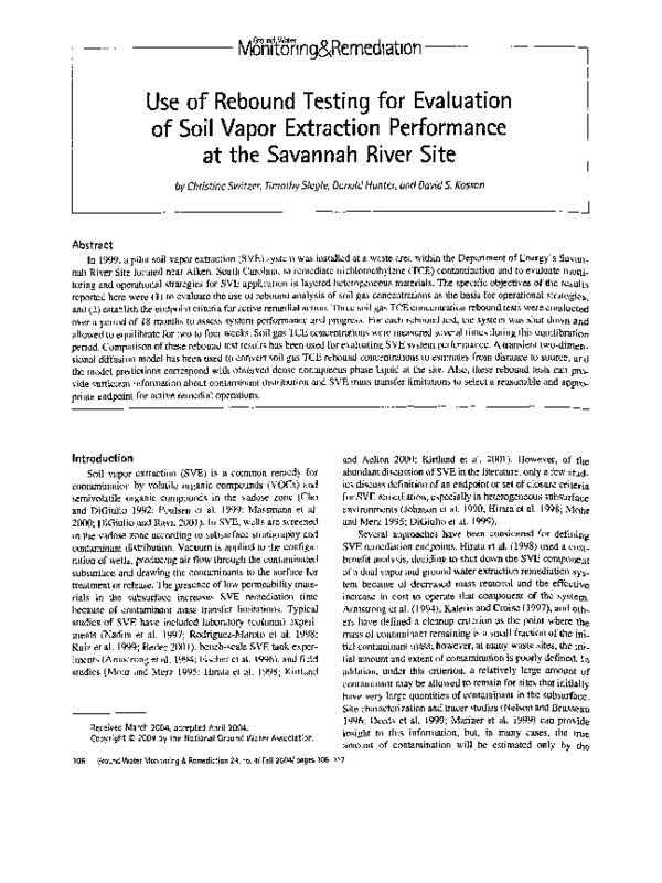 (PDF) Use of Rebound Testing for Evaluation of Soil Vapor Extraction ...