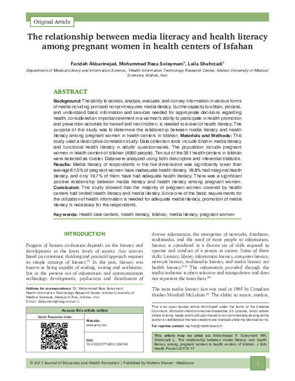 Pdf The Relationship Between Media Literacy And Health Literacy Among