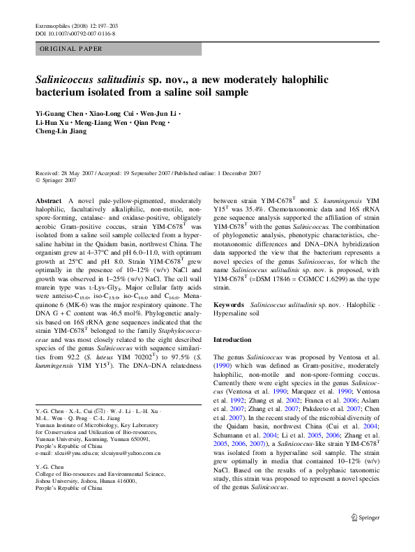 (PDF) Salinicoccus salitudinis sp. nov., a new moderately halophilic bacterium isolated from a ...