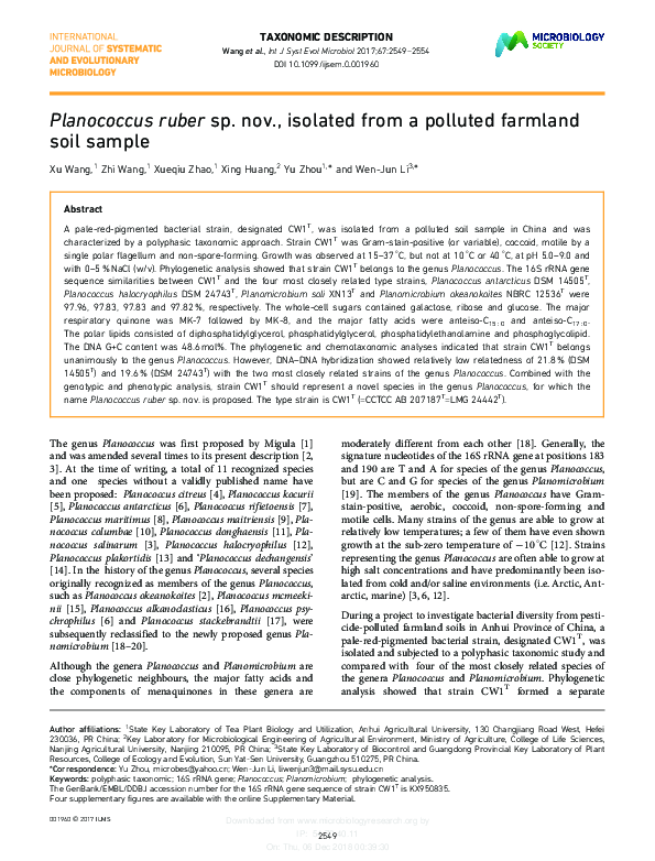(PDF) Planococcus ruber sp. nov., isolated from a polluted farmland ...