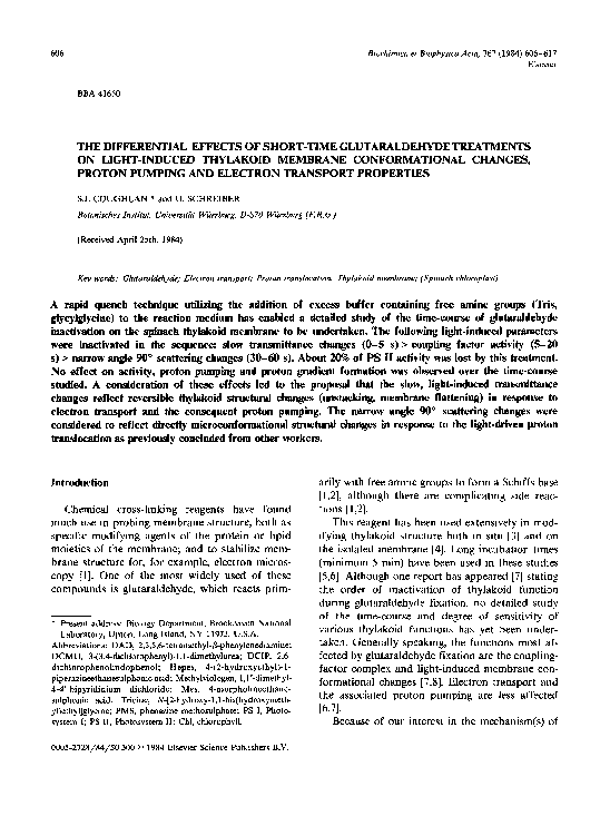 (PDF) The differential effects of short-time glutaraldehyde treatments on light-induced ...