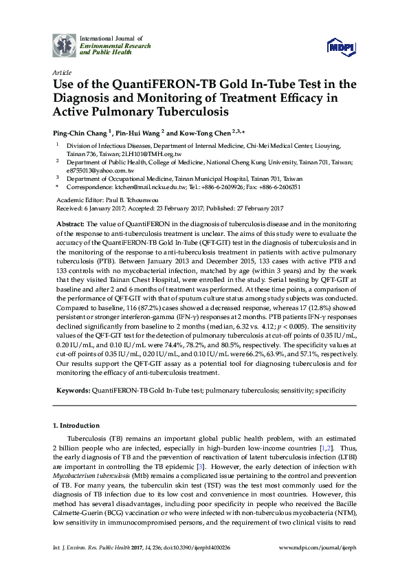 (PDF) Use of the QuantiFERON-TB Gold In-Tube Test in the Diagnosis and ...