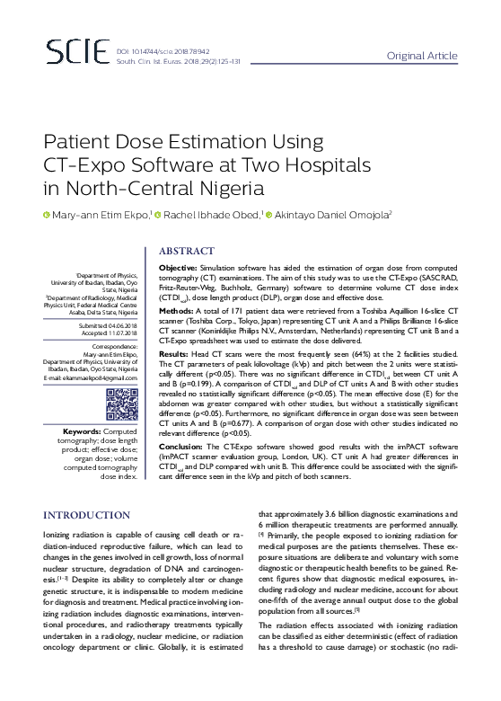 Pdf Patient Dose Estimation Using Ct Expo Software At Two Hospitals In North Central Nigeria