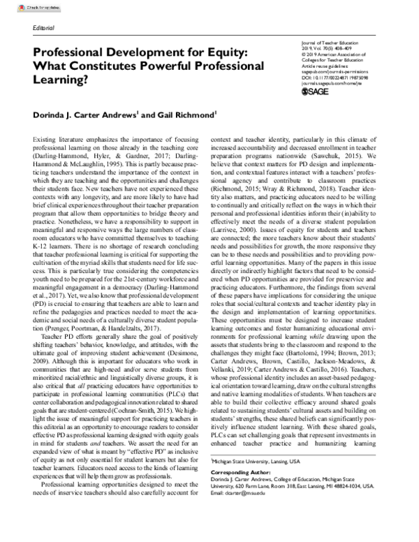 (PDF) Professional Development for Equity: What Constitutes Powerful ...