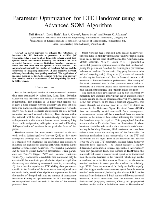 (PDF) Parameter Optimization for LTE Handover Using an Advanced SOM Algorithm