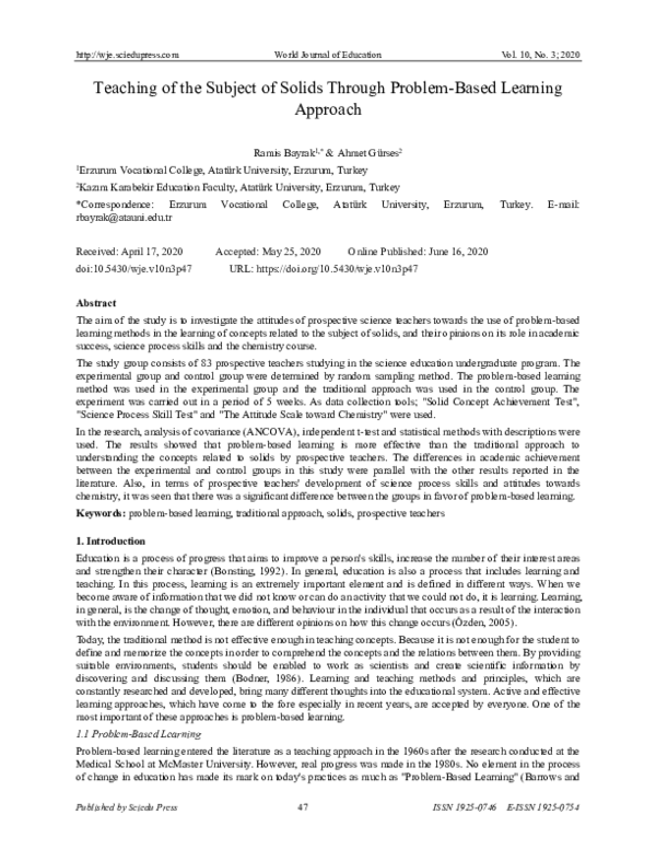 (PDF) Teaching of the Subject of Solids Through Problem-Based Learning ...