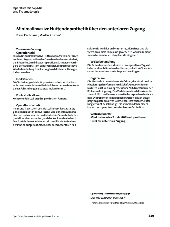 (PDF) [Minimally invasive total hip arthroplasty via direct anterior ...