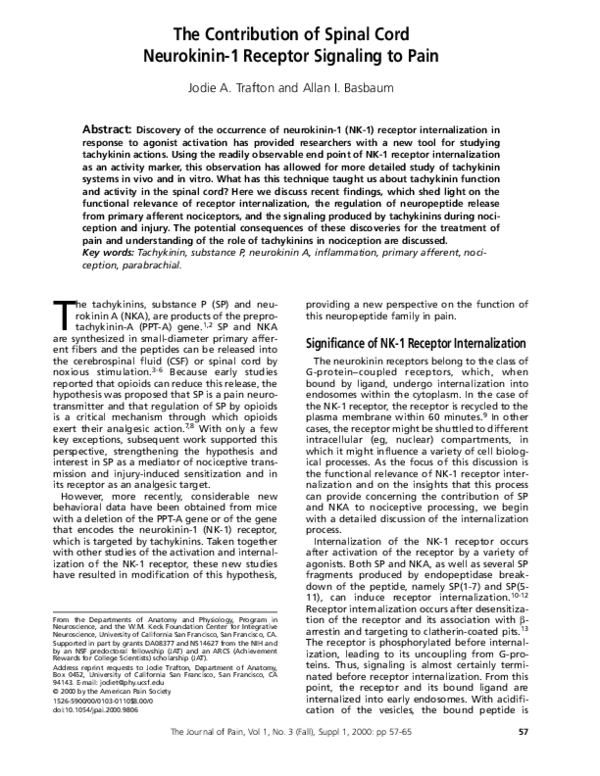 (PDF) The contribution of spinal cord neurokinin-1 receptor signaling ...