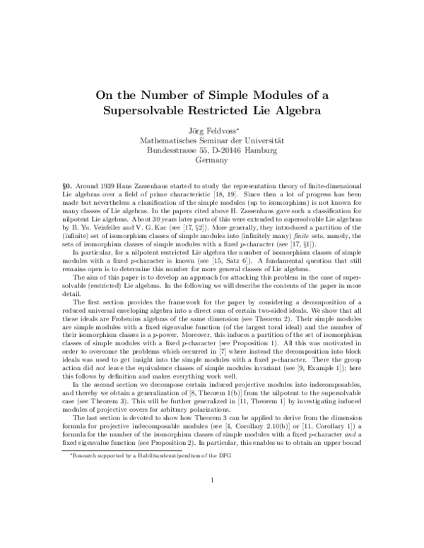 (PDF) On the Number of Simple Modules of a Supersolvable Restricted Lie ...
