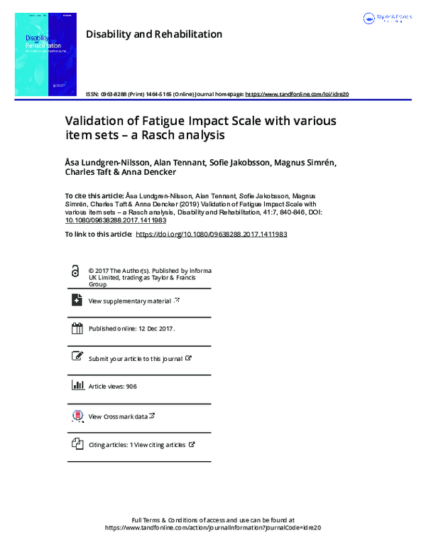 (PDF) Validation of Fatigue Impact Scale with various item sets - a ...
