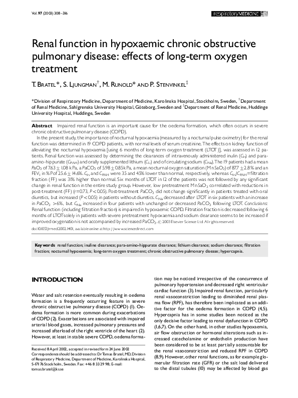 (PDF) Renal function in hypoxaemic chronic obstructive pulmonary ...
